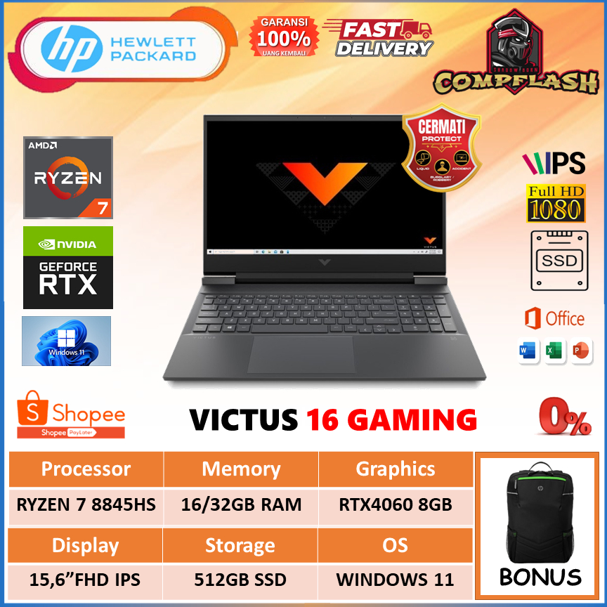 Jual HP VICTUS 16 S1005AX RYZEN 7 8845HS RTX4060 8GB/ RAM 16GB 1TB SSD ...