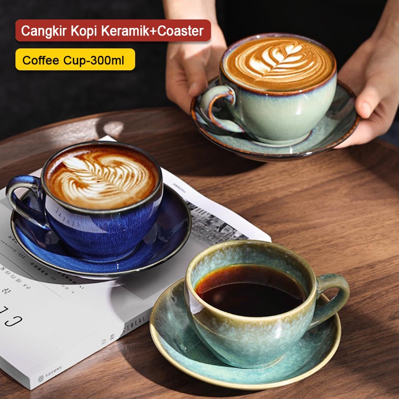 Jual Set Cangkir Kopi Keramik + Coaster Cangkir Keramik Kopi Latte ...