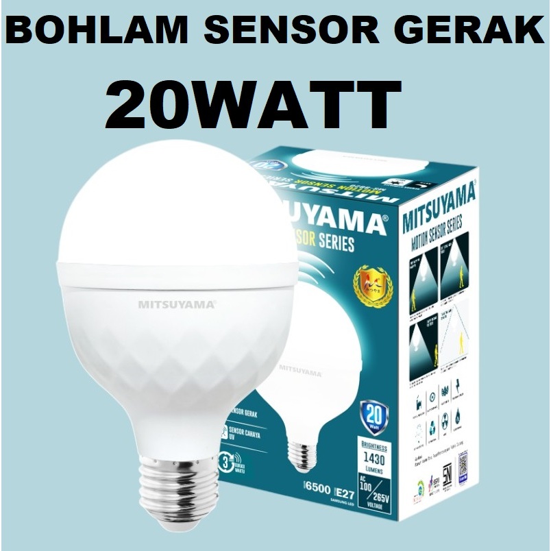 Jual Bohlam Lampu LED Sensor GERAK dan UV Sinar Matahari 20 Watt Cahaya Putih Motion Sensor ...
