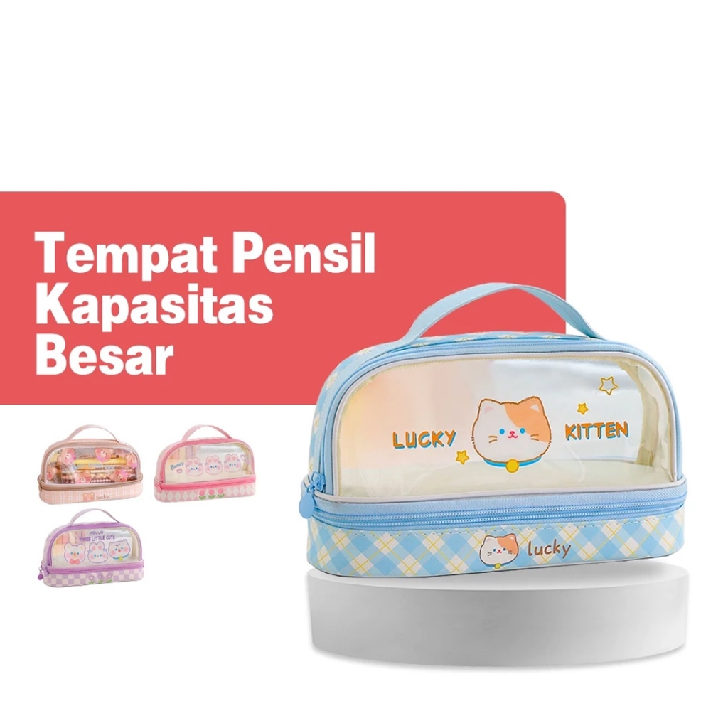 Jual Pencil Case Transparan Korea / Tempat Pensil Besar Dua Lapis ...