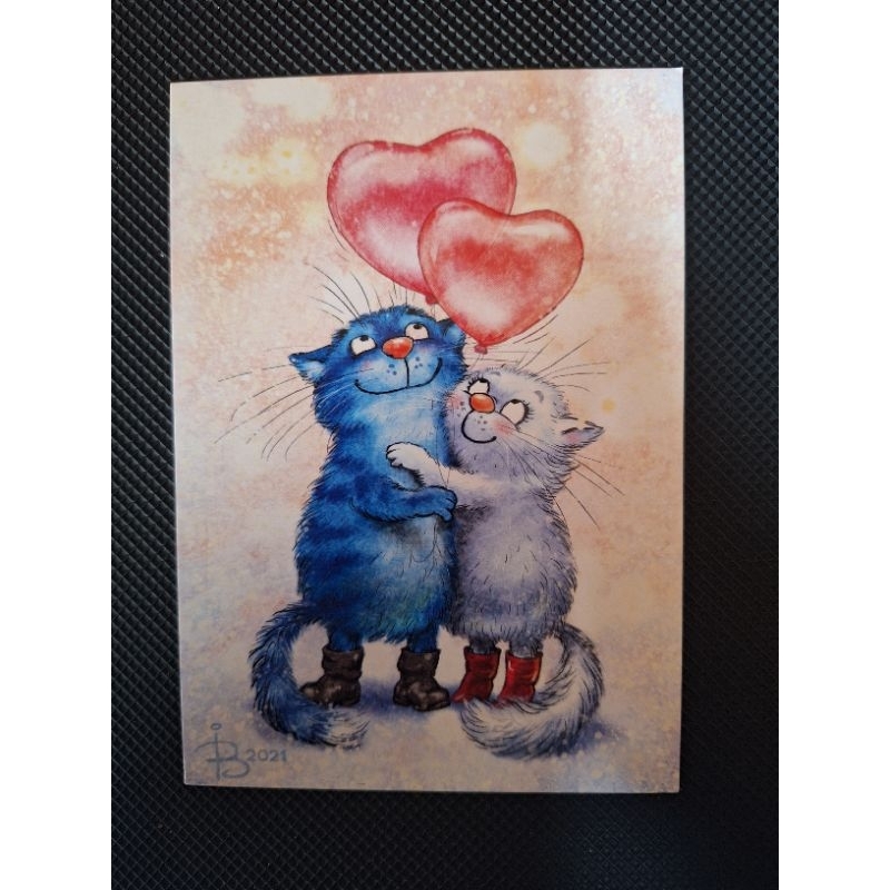 Jual kartu pos kucing bluecat valentine/blue cat love postcard | Shopee ...