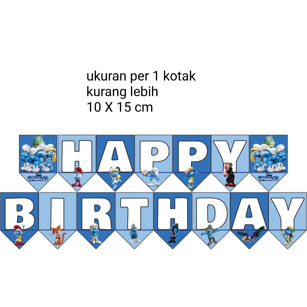 Jual banner flag bunting flag garland flag ulang tahun tema Smurfs ...