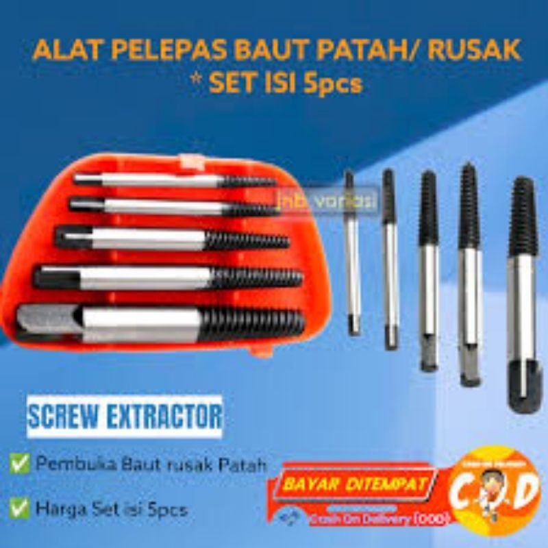 Jual hand tap balik screw extraktor set isi 5pcs | Alat pembuka baut ...