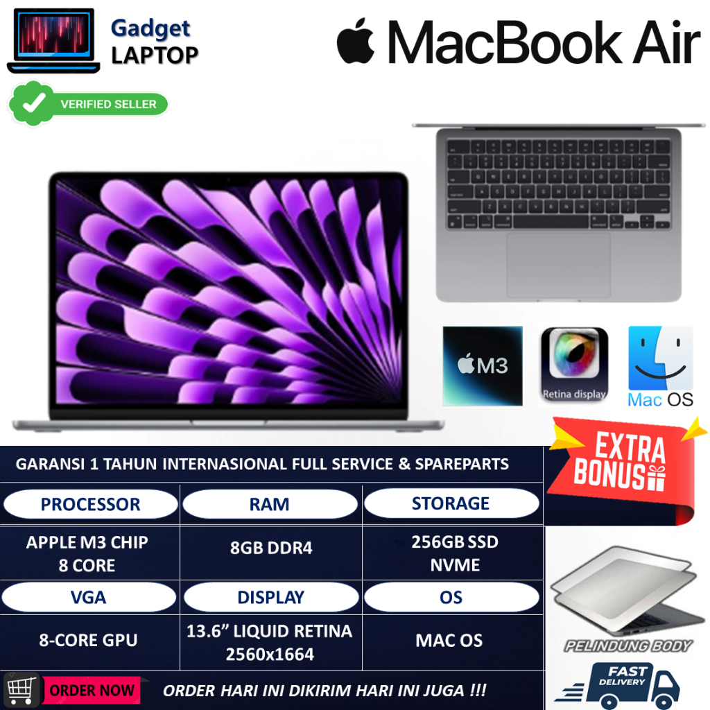Jual Macbook Air M3 MRXN3 RAM 8GB 256GB SSD 13.6 Inch Liquid Retina ...