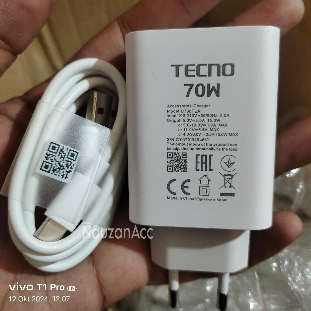 Jual Charger TECNO POVA 6 / POVA 6 PRO. Asli Original Fastcharging 70W | Shopee Indonesia