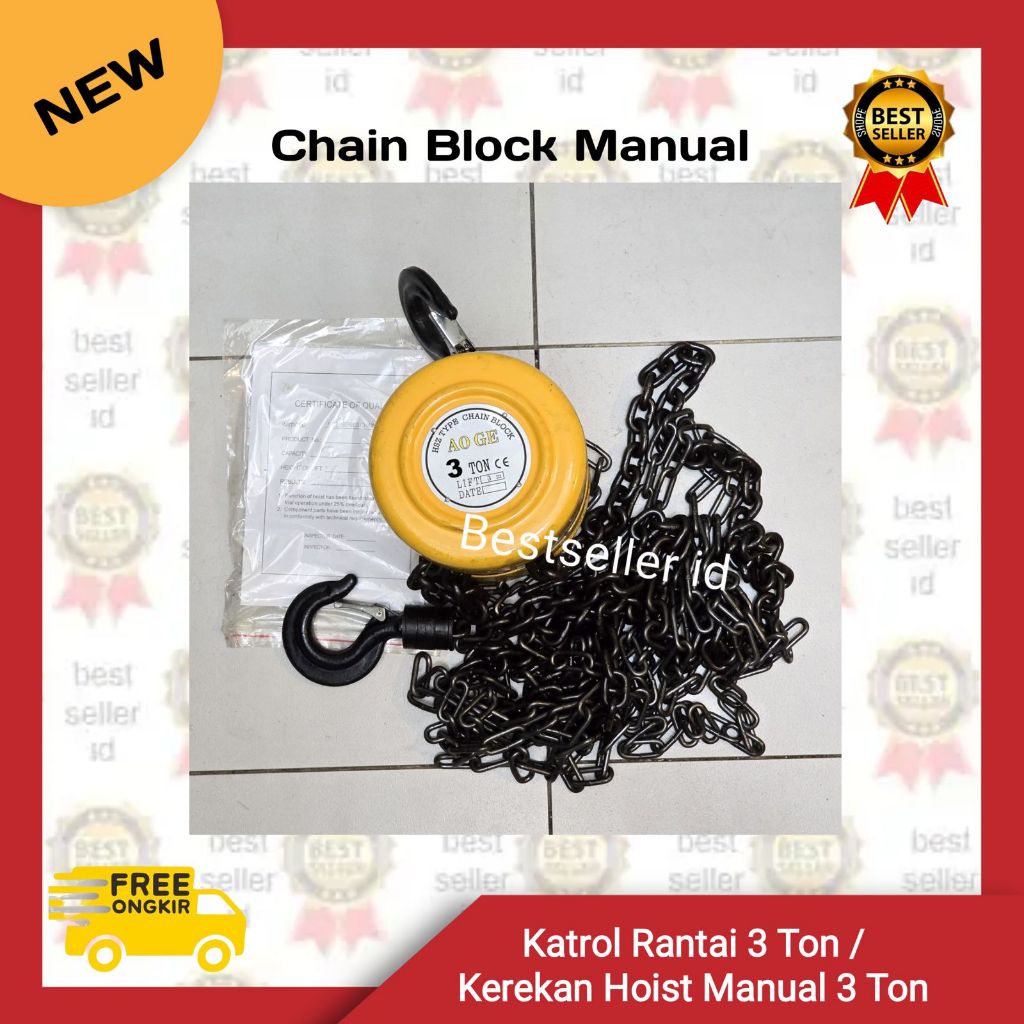 Jual Chain Block 3 Ton / Takel Katrol Kerekan Manual 3T / Takel Manual Panjang Rantai pilih ...