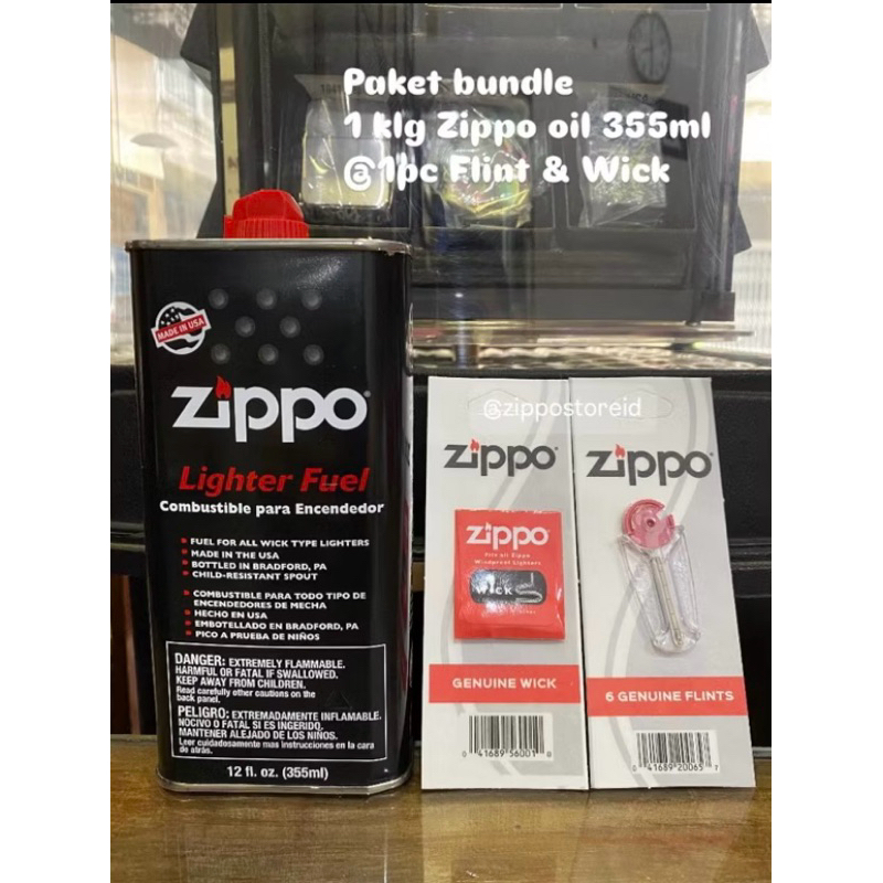 Jual Paket Minyak Zippo 355ML + Flint + Wick Original 100% Made In USA ...