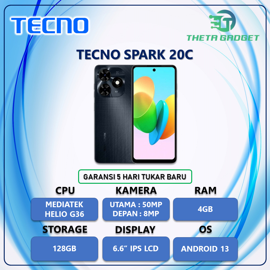 Jual Tecno Spark 20C 4GB 128GB No NFC Black Garansi Resmi Indonesia | Shopee Indonesia