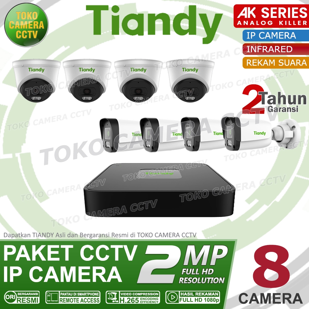 Jual PAKET CCTV IP CAMERA TIANDY 2MP AUDIO 10 CHANNEL 8 KAMERA | Shopee Indonesia
