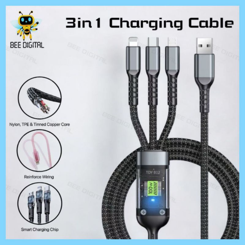 Jual BEEDIGITAL COD Cable Data 3in1 Type C Micro USB Lightning Fast ...