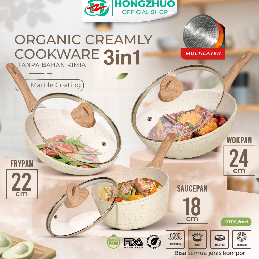 Jual Tifale by Hongzhuo 3in1 Organic Creamly Cookware Marble CoatedAnti lengket Handle Bakelite ...