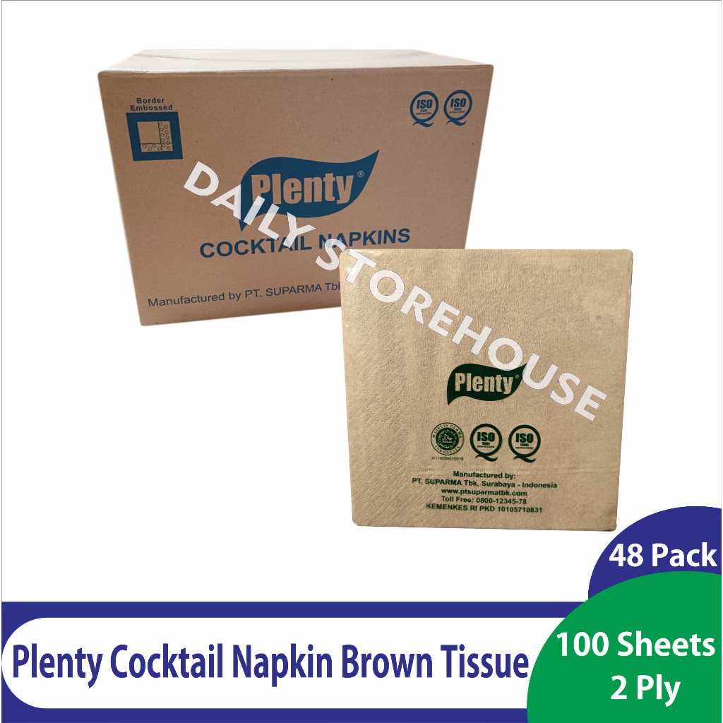 Jual 1 Dus Tissue Plenty Cocktail Napkin Brown Coklat 100 Sheets 2 Ply ...