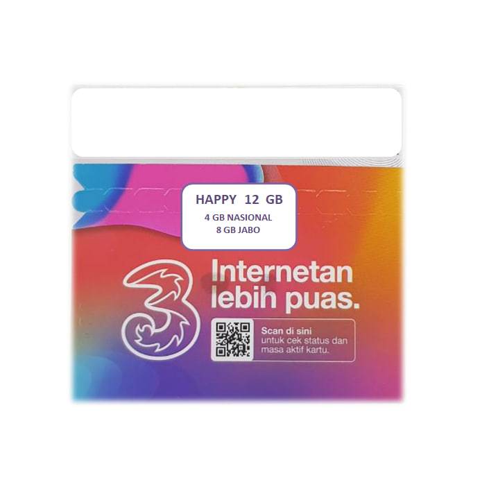 Jual Kartu Perdana Three Happy 12 GB | Shopee Indonesia