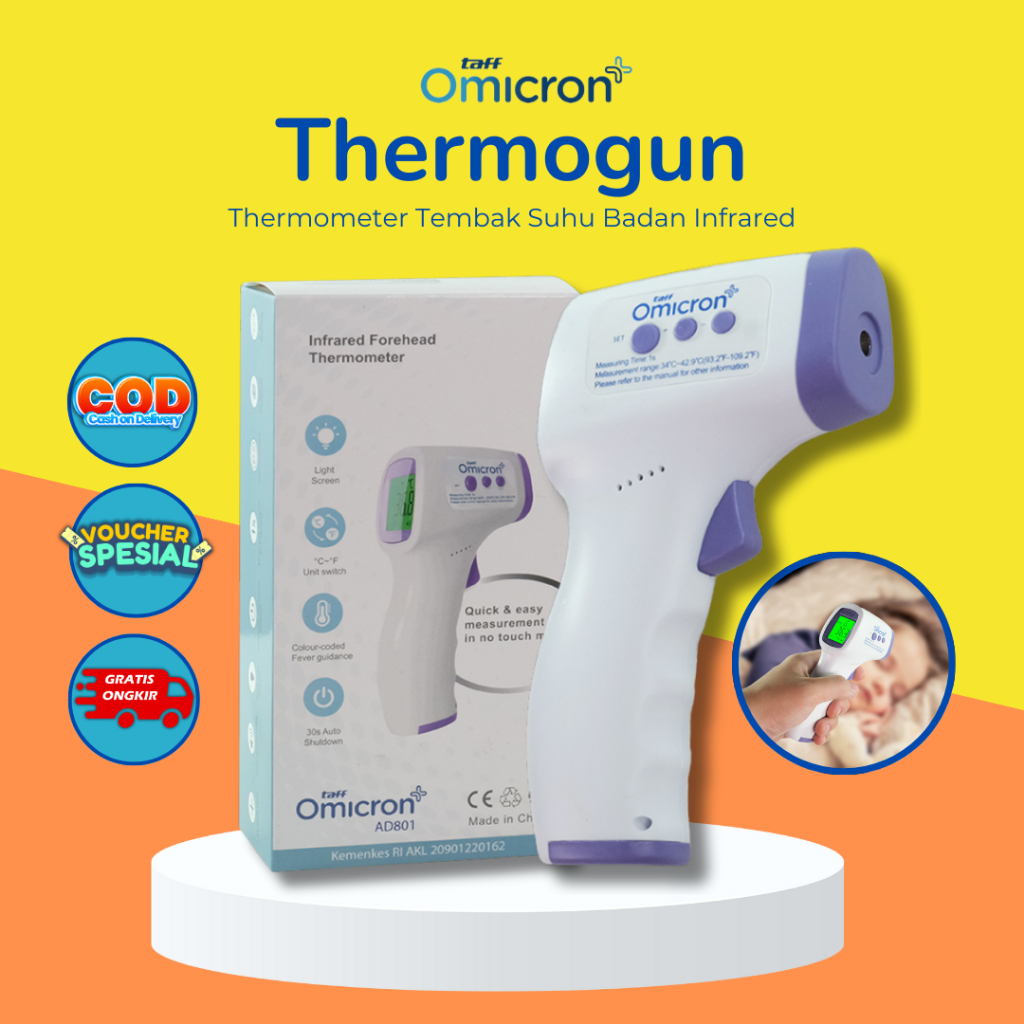 Jual Termometer Tembak Omicron Infrared Suhu Badan Thermogun Non ...