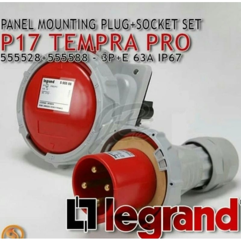 Jual Legrand 1 Set Plug Panel Mounting Socket 3P+E / 4 Pin 63A 555588 + 555528 3P+E / 4 Pin 63A ...