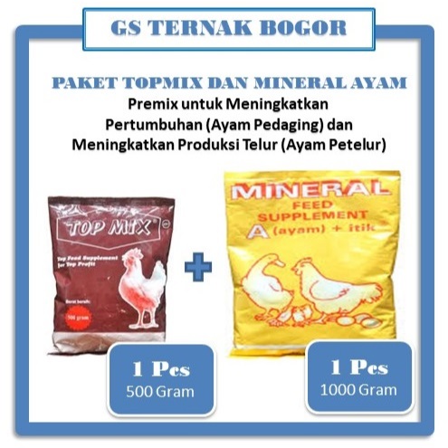 Jual Paket Top Mix 500 gr dan Mineral Ayam 1 kg (Campuran Pakan Ayam ...