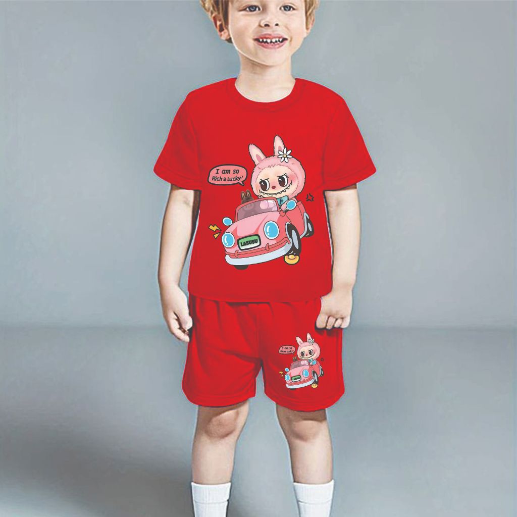 Jual SETELAN BAJU ANAK ANAK/SETELAN VIRAL GAMBAR LABUBU NAIK MOBIL ...
