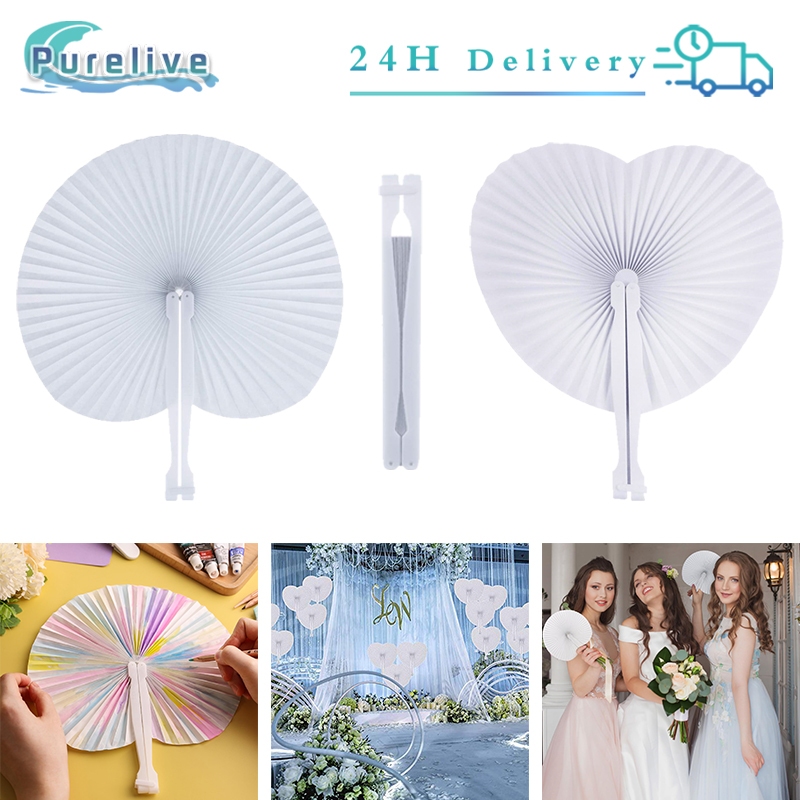 Jual 10pcs Heart Shape Paper Fan Blank Folding Fan Handheld Fans ...