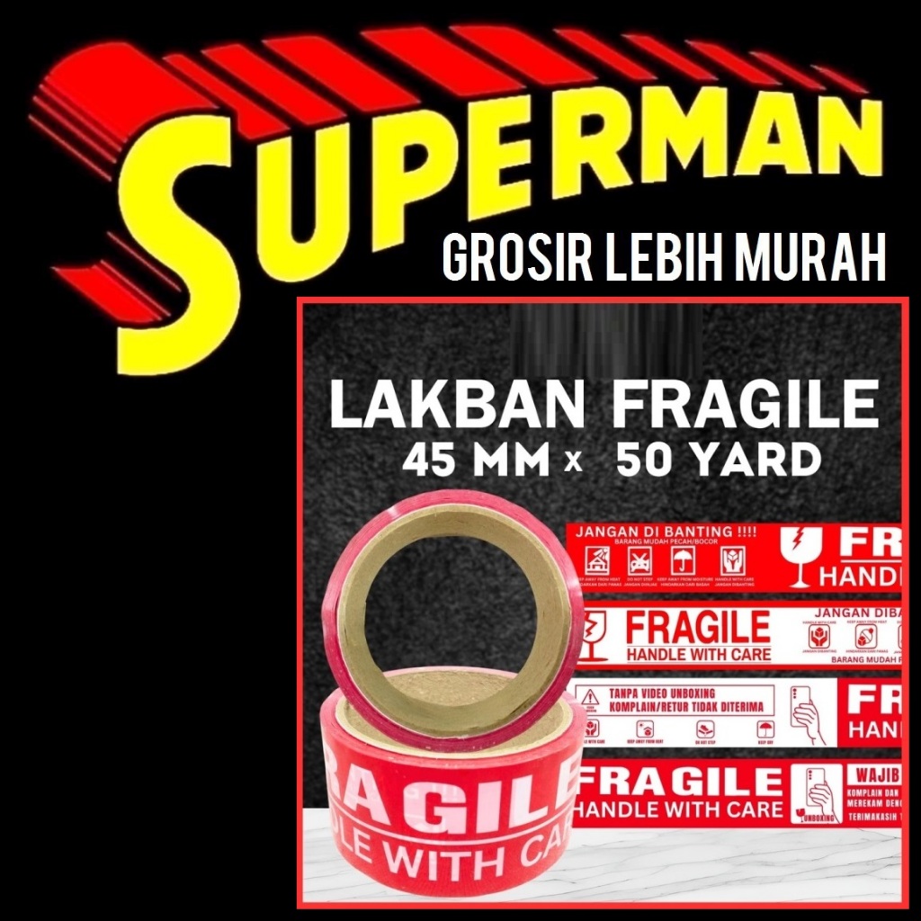 Jual LAKBAN FRAGILE BESAR 50Y warna random merah putih 50 yard 48mm ...