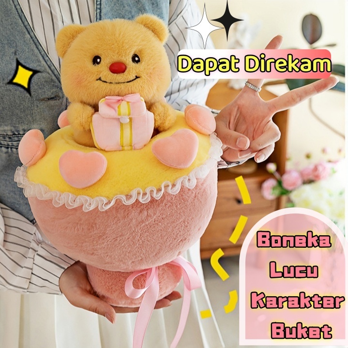 Jual 【Dapat Direkam】Boneka Plush Karakter Butter Bear Buket Kawaii ...