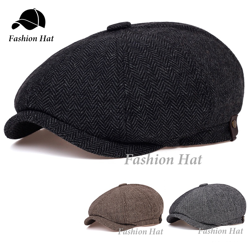 Jual Topi Tukang Koran Baru Pria Tulang Ikan Haring Topi Datar Musim ...