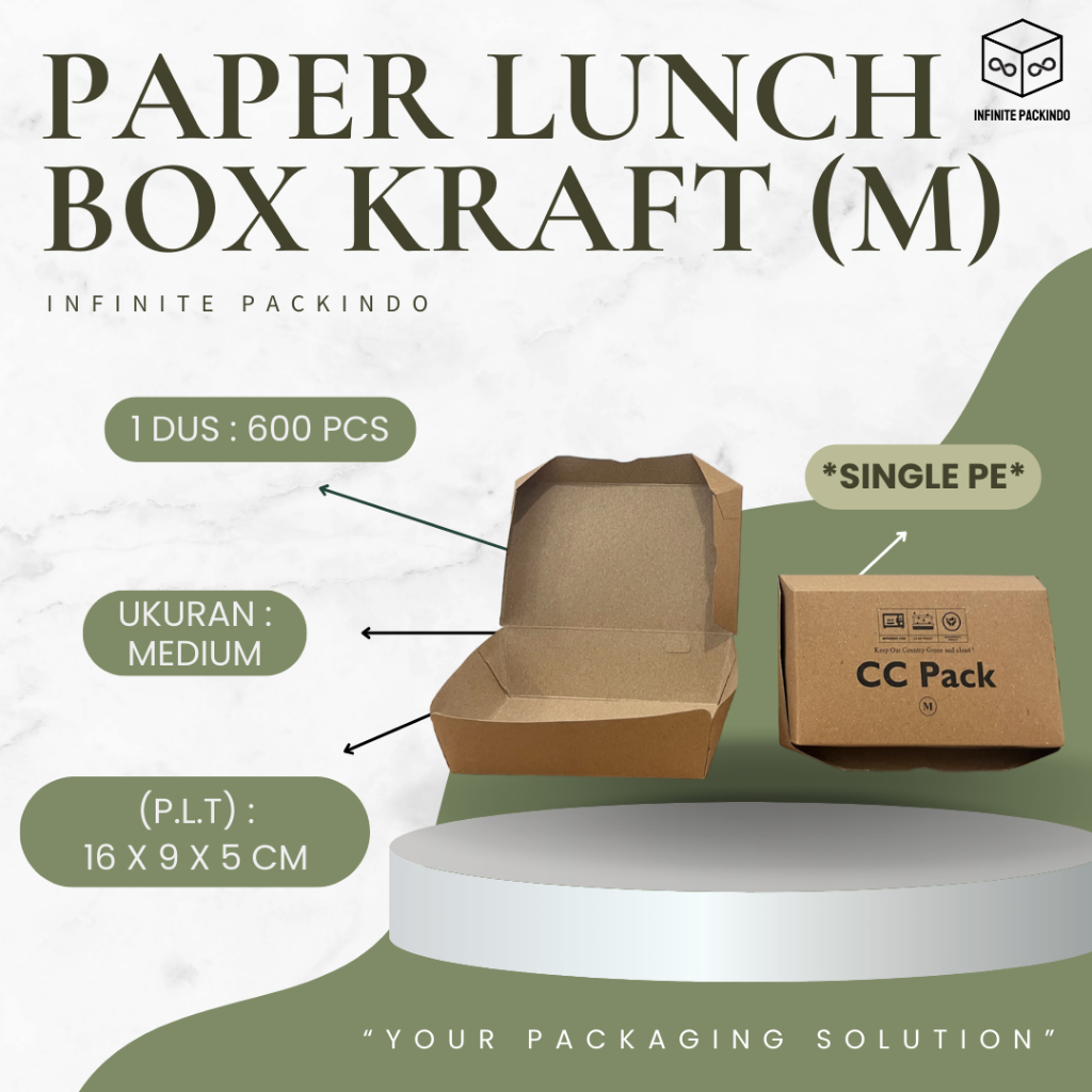 Jual (ISI 50 PCS) Paper Lunch Box Kraft Ukuran M / Kotak Makan Kertas ...