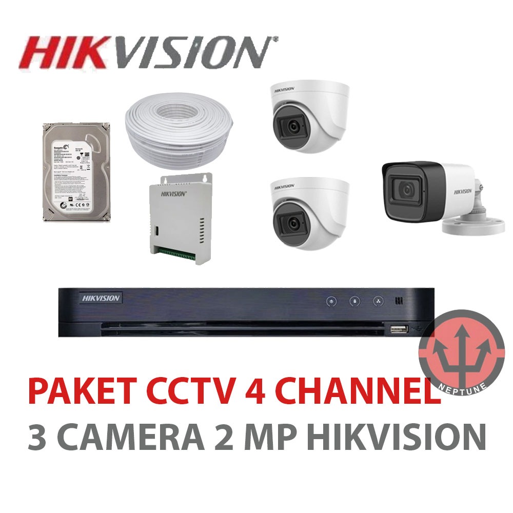 Jual PAKET CCTV HIKVISION 4 CHANNEL 3 KAMERA 2MP/5MP FULL COLOR TURBOHD ...