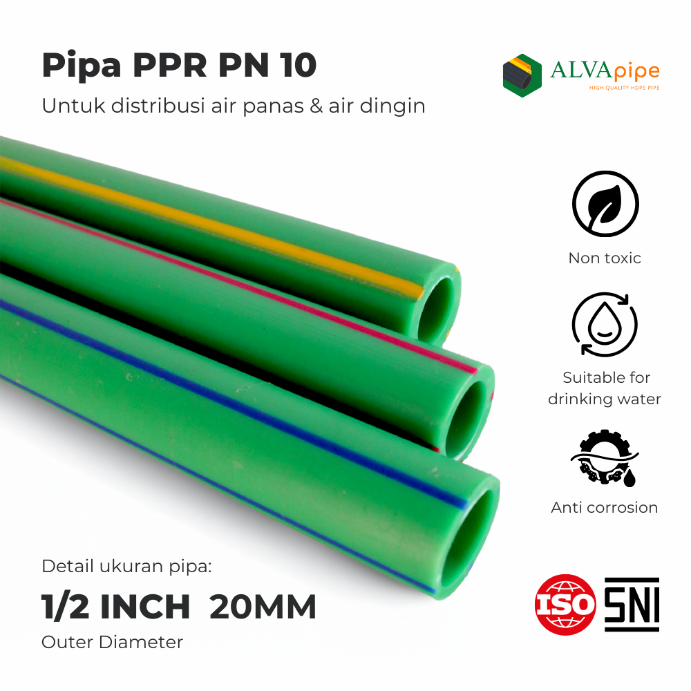 Jual ALVApipe Pipa PPR 1/2 Inch (20mm) PN 10 - Per Batang (Per 4 Meter ...