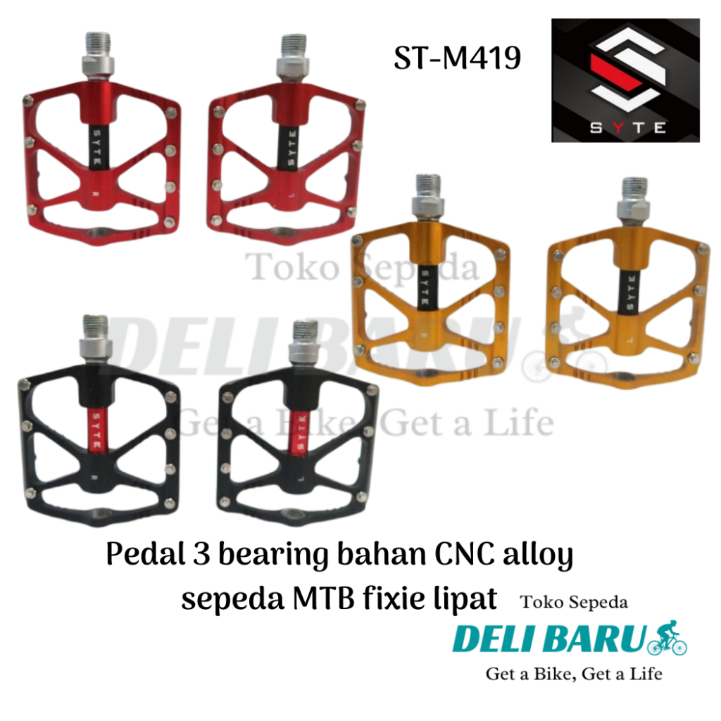 Jual SYTE Pedal 3 bearing bahan Alloy CNC bering type merah hitam gold M419 as besar warna ...