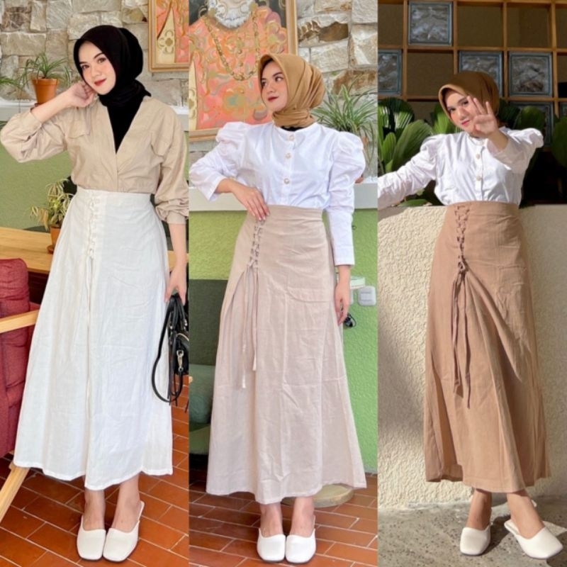 Jual Santika rok korean style rok wanita serut rok linen premium rok ...