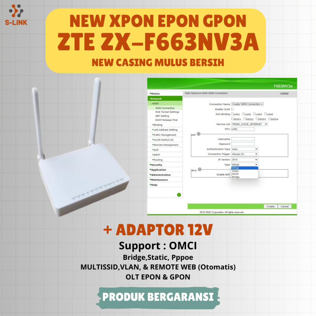 Jual NEW ONT XPON EPON/GPON ZX-F663NV3A OMCI DENGAN ADAPTOR | Shopee ...