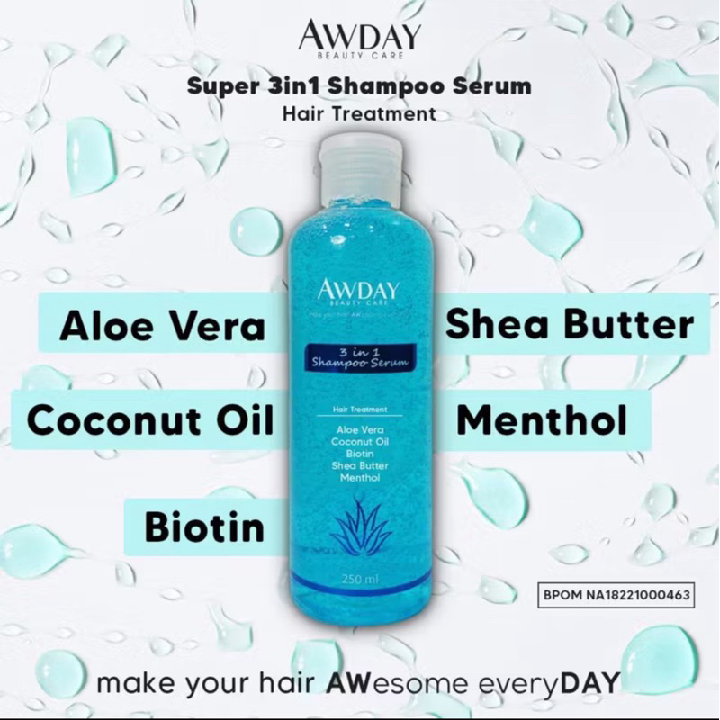 Jual Awday 3in1 Shampoo Serum Hair Treatment BPOM Halal | Shopee Indonesia