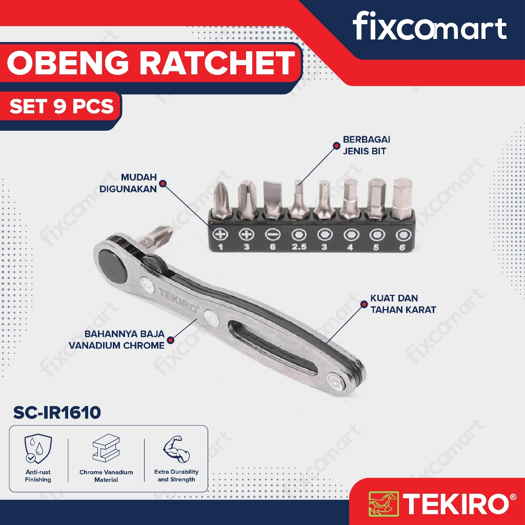 Jual Tekiro Obeng Ratchet Set 9 Pcs / Ratchet Screwdriver Set | Shopee ...