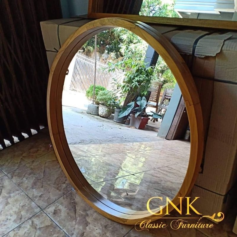 Jual cermin dinding bulat kayu jati / pigura minimalis model bundar ...