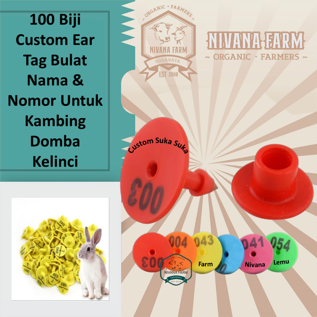 Jual 100 Biji Custom Ear Tag Bulat Nama & Nomor Untuk Kambing Kelinci ...