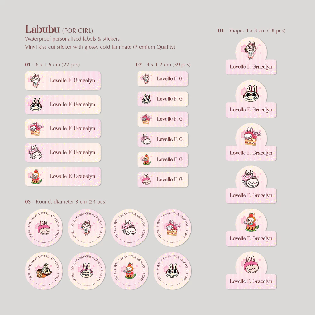 Jual LABUBU (for Girl) / STICKER NAMA SINGLE PACK (4 Bentuk , 4 Ukuran ...