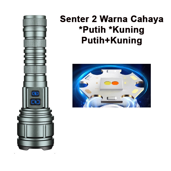 Jual Senter LED G62 2 Warna cahaya Putih & Kuning Zoom Powerbank ...