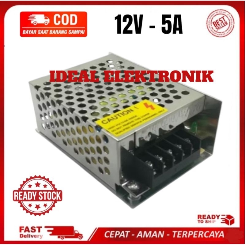 Jual Power supply adaptor switching 12V 5A murni adaptor led strip 5 ampere 12 volt original ...