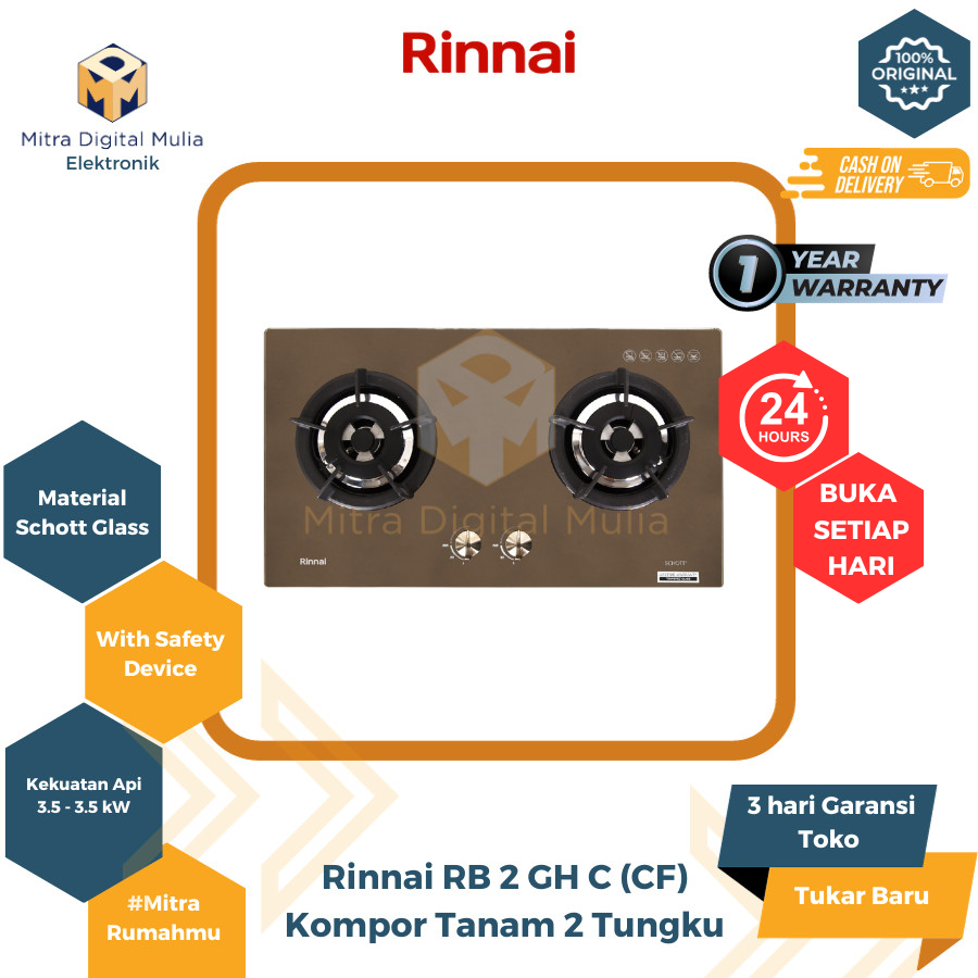 Jual Rinnai RB-2GH-C (CF) Kompor Tanam Built In Hob 2 Tungku | Shopee Indonesia