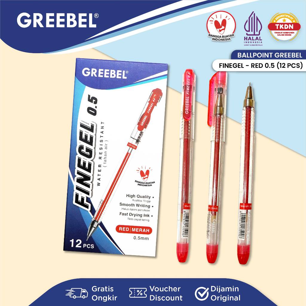 Jual GREEBEL PULPEN GEL / Gel Pen Fine Gel 0.5 Merah / Ballpen Gel Ballpoint Bolpen Bolpoin Pena ...