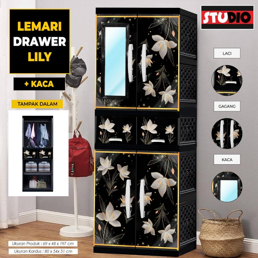 Jual STUDIO - Lemari Pakaian Unique Drawer 2 Pintu Gantung + Kaca ...