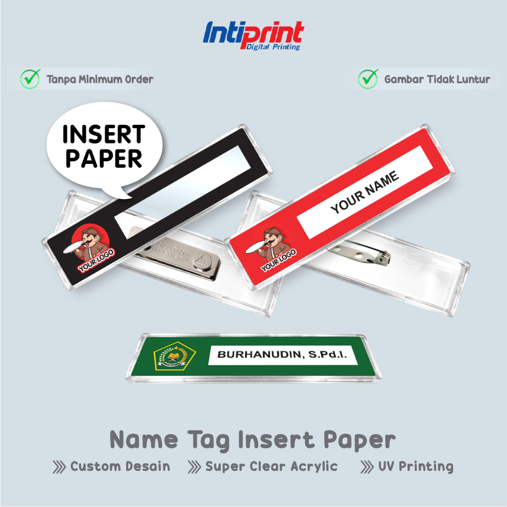 Jual Name Tag Insert Paper UV Printing Custom Desain / Rumah Nametag ...