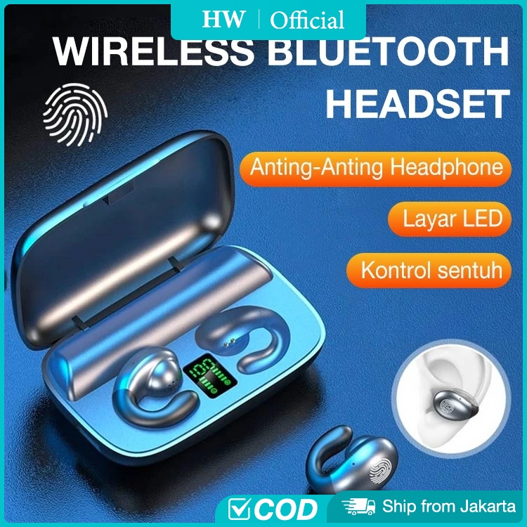 Jual HW Earphone Wireless Bluetooth 5.3 Headphone Bone Conduction Klip Telinga Headset Nirkabel ...