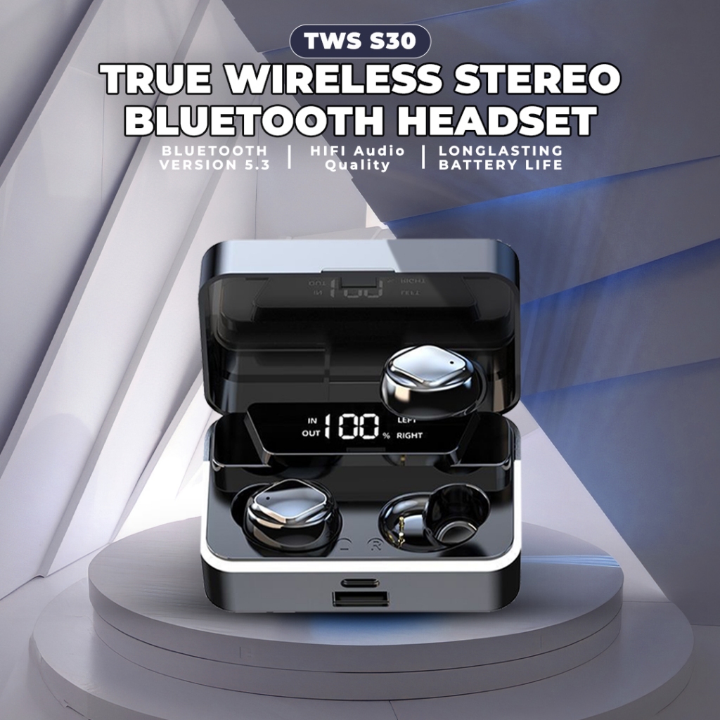 Jual Matei TWS S30 Headset Bluetooth Wireless Noise Reduction Earphone Bluetooth LED Digital ...