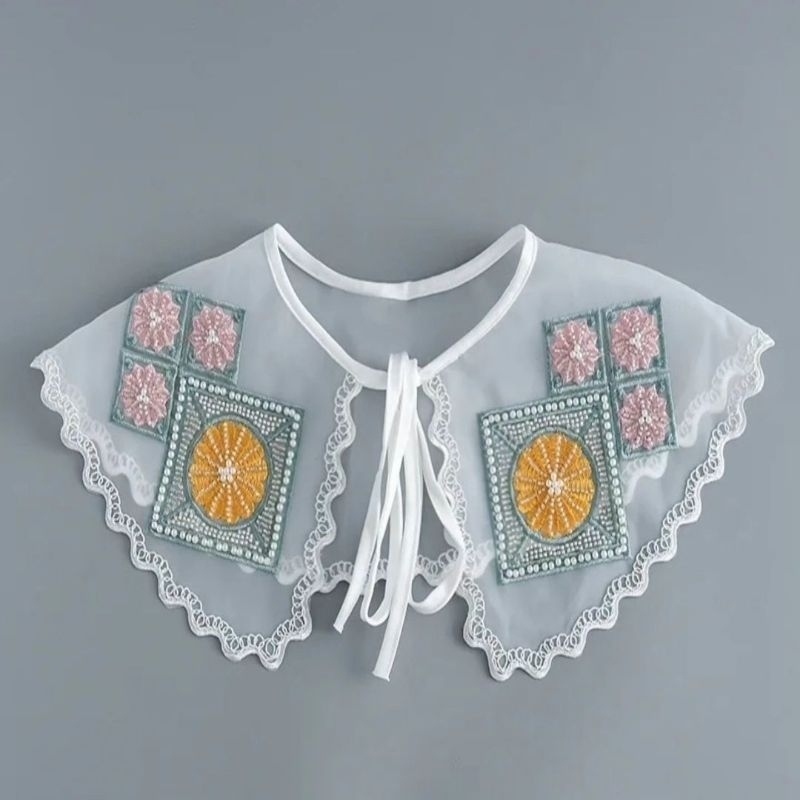 Jual kerah bordir instan payet mutiara, fake collar, kerah lebar ...