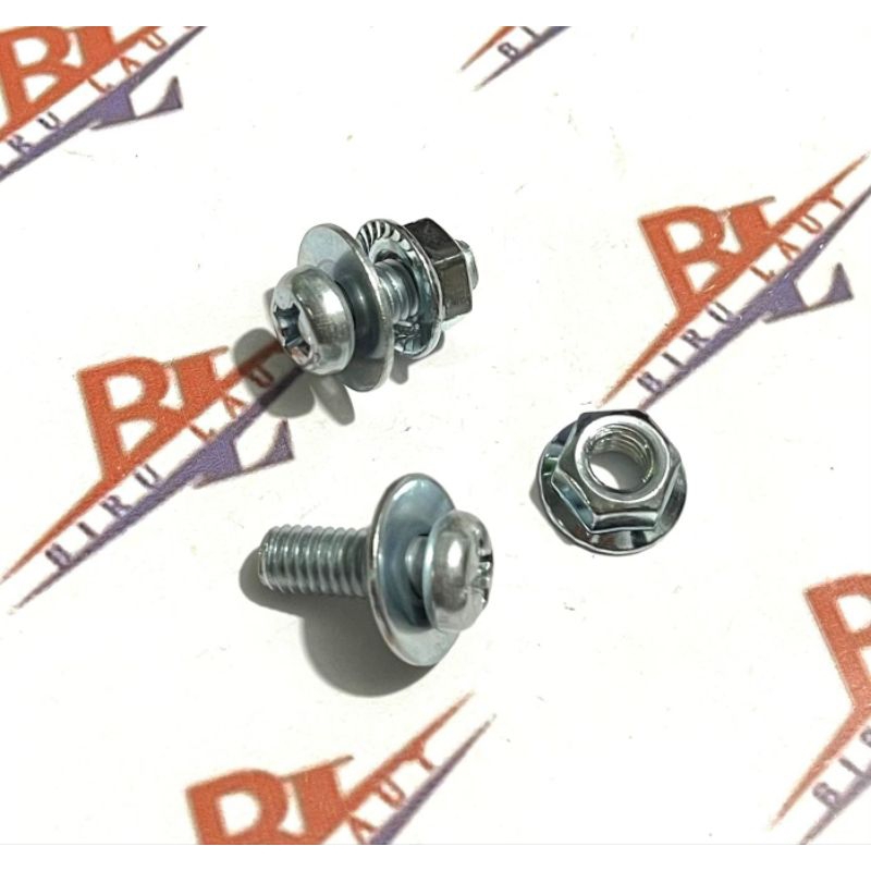 Jual (paket isi 10 biji) Baut JP M6x15 + ring Plat + Mur Flange M6 set | Shopee Indonesia