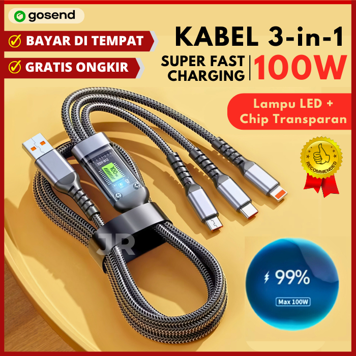 Jual Kabel Data Charger 3 in 1 LED 100W Support Fast Charging | Kabel ...