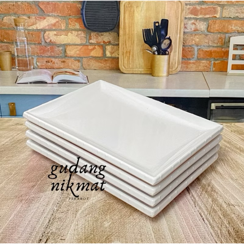 Jual [1 Pcs]Piring Saji Melamin SingaSingi Persegi Panjang Putih (21 x ...