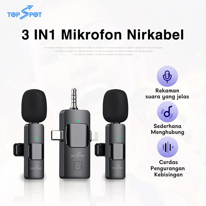 Jual Topspot Mic Wireless 3 In1 Microphone lavalier Clip on Dengan ...