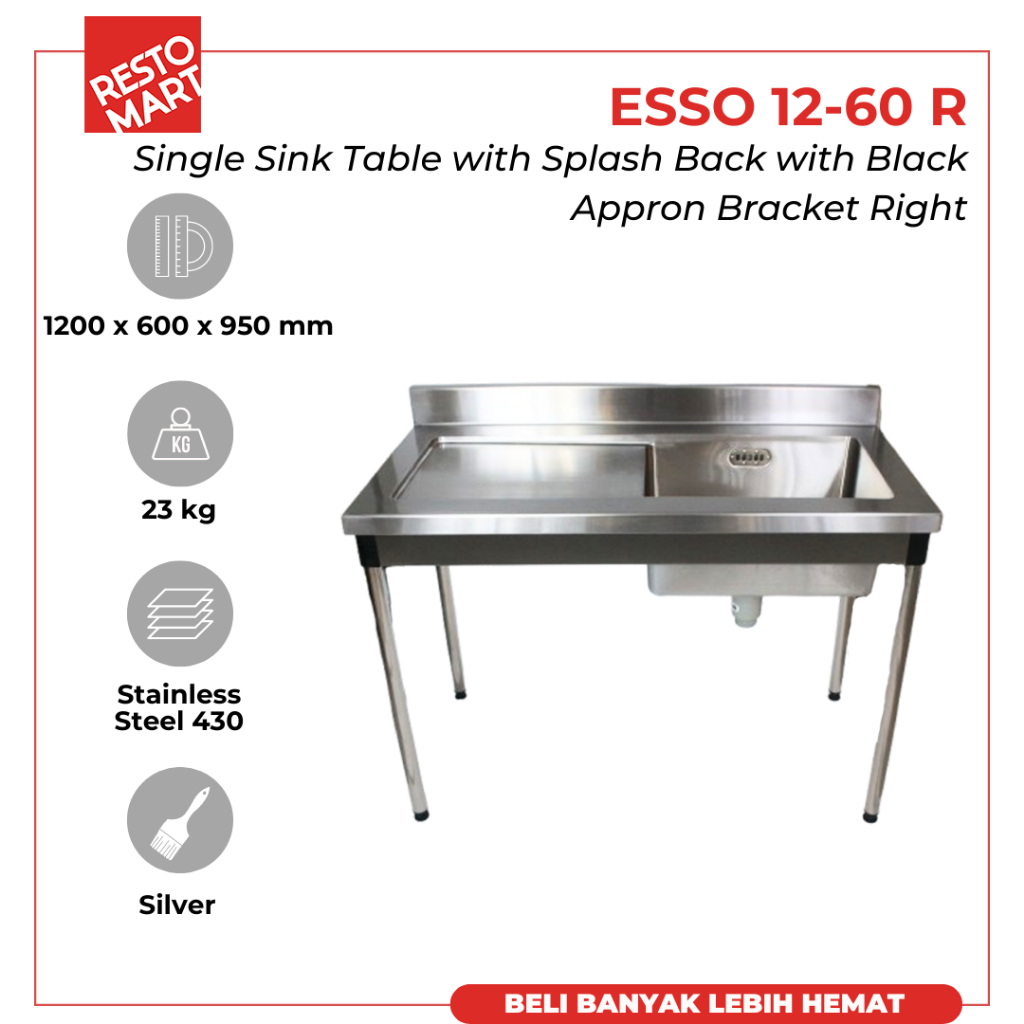 Jual Single Sink Table with Splash Back with Black Apron Bracket Right ...